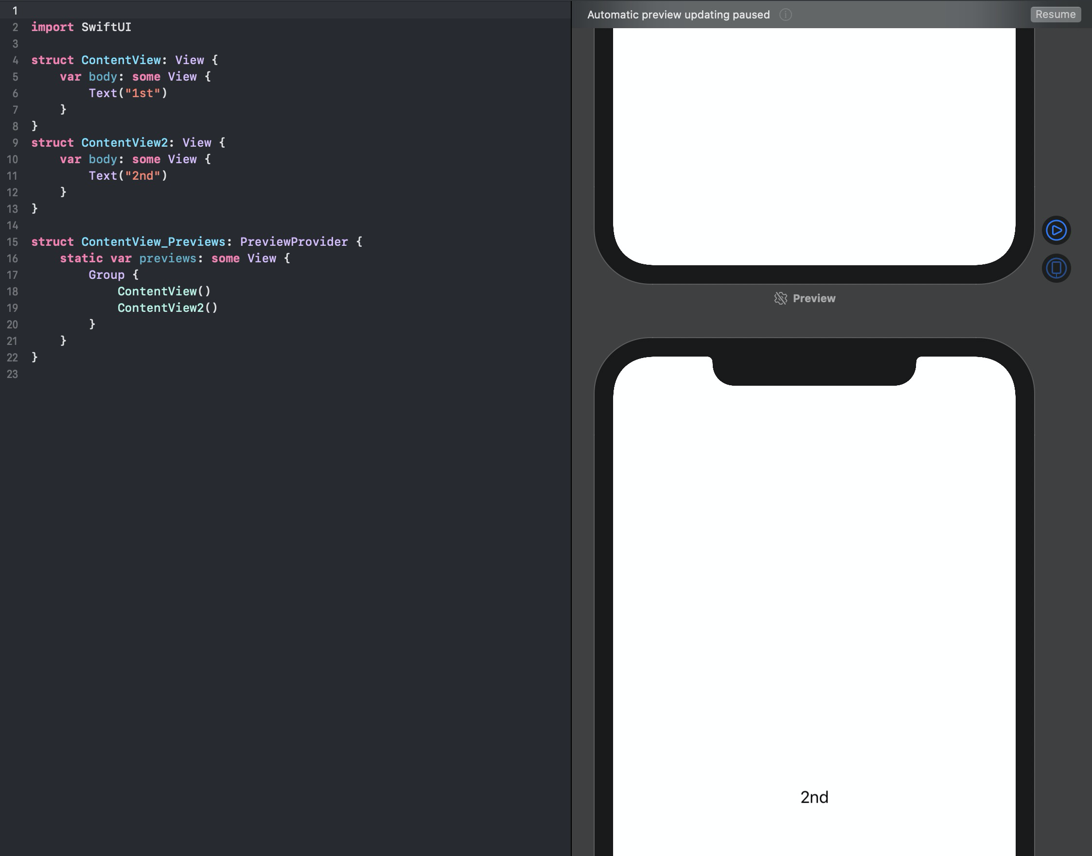 【swiftui】xcodeに複数のプレビューをまとめて表示させる プログラマーになった 「中卒」 男のブログ